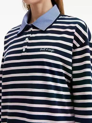 TOUT A COUP Striped Long-sleeve Polo Shirt