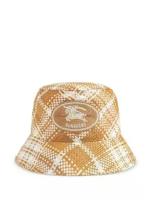 Burberry Checked Logo-patch Bucket Hat - Neutrals