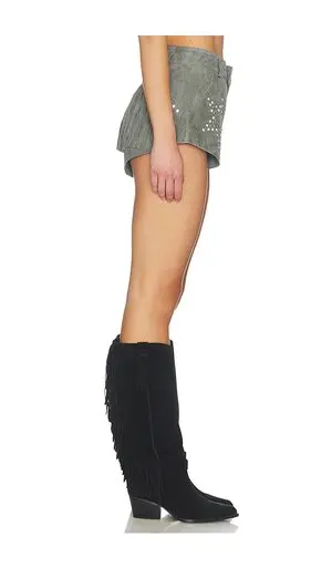 UNDERSTATED LEATHER Starburst Embellished Suede Shorts