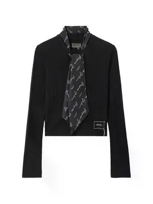 MUSIUM DIV. Ribbed Knit Top With Attached Scarf - Black