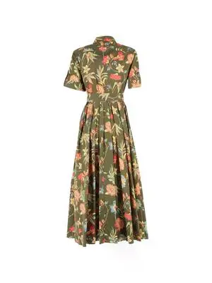 FAY Floral Belted Midi Shirt - Green
