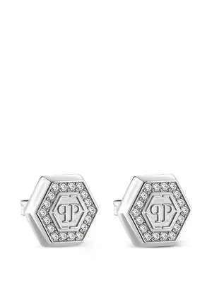 Philipp Plein Hexagon Crystal Embellished Stud Earrings - Silver