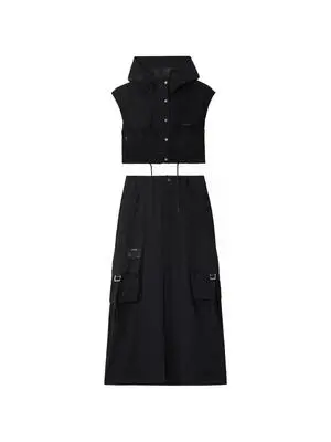Izzue Flap-pocket Maxi Skirt Set - Black