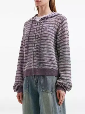 MINI CREAM Striped Hooded Cardigan