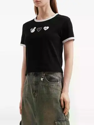MINI CREAM Contrasting-trim T-shirt
