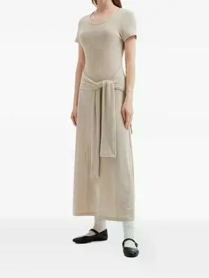 TOUT A COUP Ribbed Tie Midi Dress - Neutrals