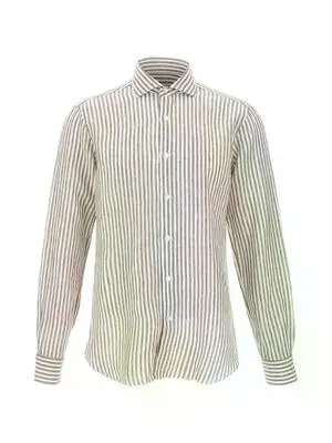 BARBA NAPOLI Striped Button Linen Shirt - White