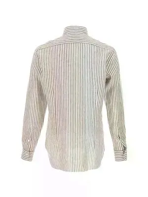BARBA NAPOLI Striped Button Linen Shirt - White