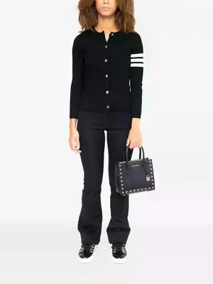 LA ROSE Striped Buttoned Cardigan - Black