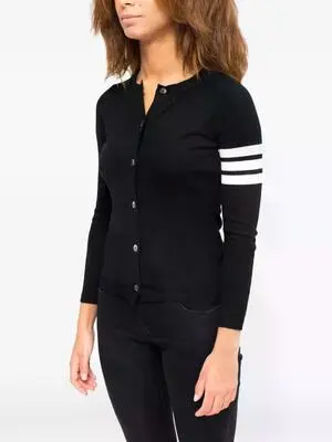 LA ROSE Striped Buttoned Cardigan - Black
