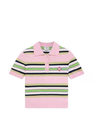 Casablanca Striped Fitted Polo Top - Pink