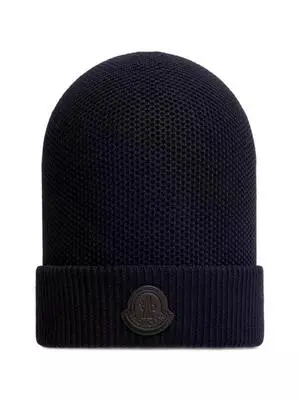 Moncler Logo Patch Beanie - Blue