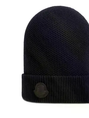 Moncler Logo Patch Beanie - Blue