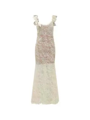 SELF-PORTRAIT Lace Ruffle Maxi Dress - Neutrals