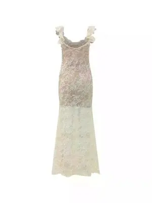 SELF-PORTRAIT Lace Ruffle Maxi Dress - Neutrals
