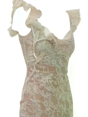 SELF-PORTRAIT Lace Ruffle Maxi Dress - Neutrals
