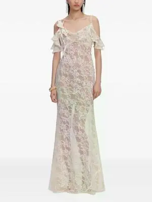 SELF-PORTRAIT Lace Ruffle Maxi Dress - Neutrals