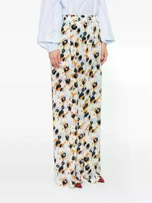 Marni Floral Print Wide Leg Trousers - Neutrals