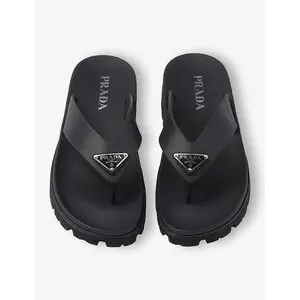 Prada Triangle-logo Rubber Thong Sandals - Black
