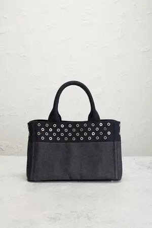 Prada Studded Denim Canapa Tote Bag