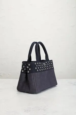 Prada Studded Denim Canapa Tote Bag