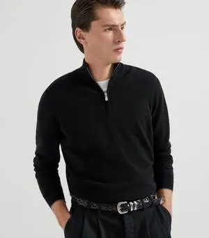 Brunello Cucinelli Cashmere Quarter-zip Sweater - Black