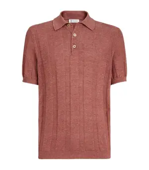 Brunello Cucinelli Linen-cotton Rib-knit Polo Sweater - Orange