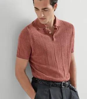 Brunello Cucinelli Linen-cotton Rib-knit Polo Sweater - Orange