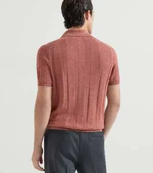 Brunello Cucinelli Linen-cotton Rib-knit Polo Sweater - Orange