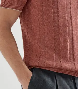 Brunello Cucinelli Linen-cotton Rib-knit Polo Sweater - Orange