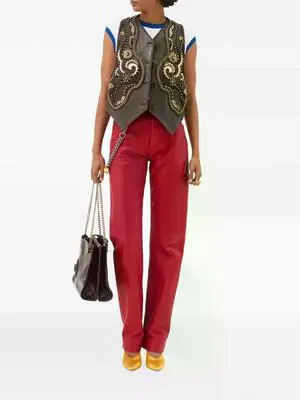 Versace Lambskin Leather Straight-leg Trousers - Red