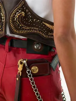 Versace Lambskin Leather Straight-leg Trousers - Red