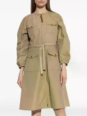 Moncler Pleated Poplin Midi Dress - Neutrals