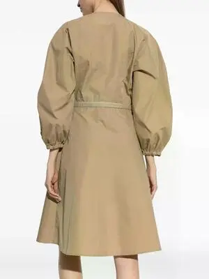 Moncler Pleated Poplin Midi Dress - Neutrals