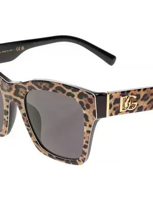 Dolce & Gabbana Leopard Print Square Frame Sunglasses - Neutrals