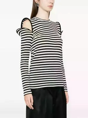 Junya Watanabe Striped Cold-shoulder T-shirt - Black