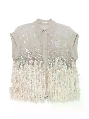 Brunello Cucinelli Sequin Embellished Fringe Shirt - Neutrals