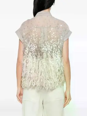 Brunello Cucinelli Sequin Embellished Fringe Shirt - Neutrals