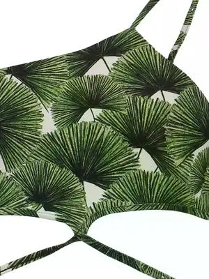 Agua Bendita Leaf-print One-shoulder Bikini Top