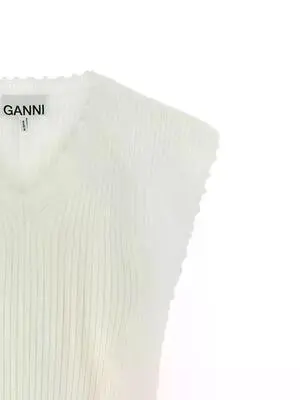 GANNI Crochet Ribbed V-neck Tank Top - Neutrals