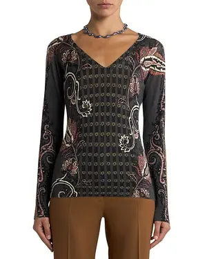Etro V-neck Long Sleeve Sweater - Multi/white