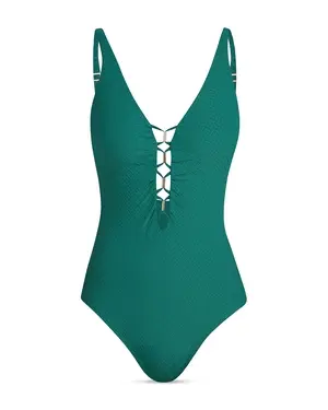 La Blanca Textured Tides Plunge One-piece Swimsuit