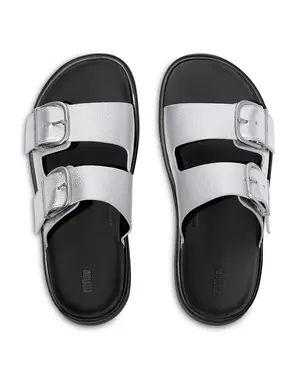 Fitflop Gen-ff Two Bar Leather Slide Sandals - Silver