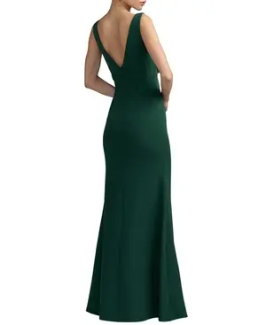 Mac Duggal Crepe V-neck Mermaid Gown With Bow Detail - Emerald