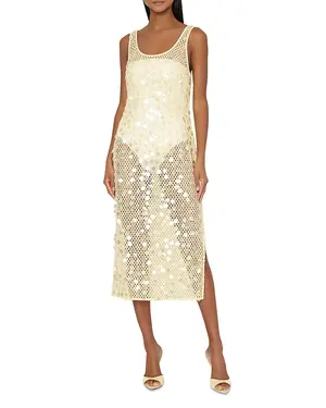 MILLY Crochet Paillette Dress Swim Cover-up - Yellow