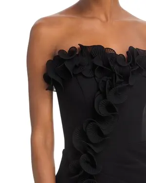 Aqua Scuba Crepe Strapless Ruffle Midi Dress