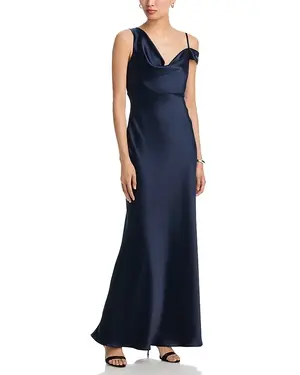 Aqua Long One Shoulder Gown - Navy