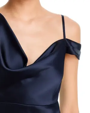 Aqua Long One Shoulder Gown - Navy