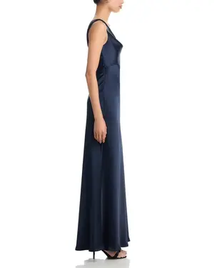 Aqua Long One Shoulder Gown - Navy