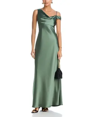 Aqua Long One Shoulder Gown - Olive